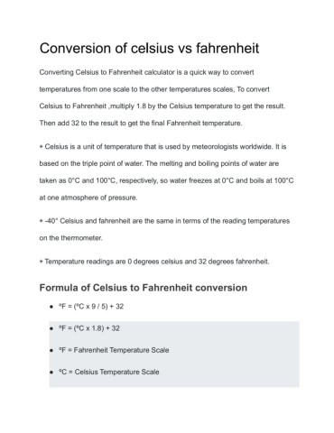 Conversion of celsius vs fahrenheit