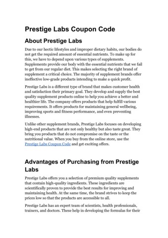 Prestige Labs Coupon Code