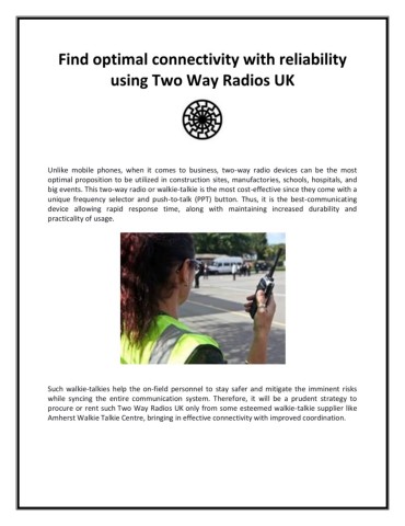 Find optimal connectivity with reliability using Two Way Radios UK