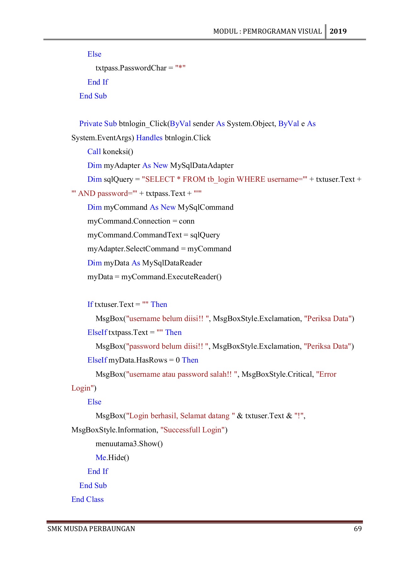 Modul Pemrograman Visual - akbarpurba499 - Halaman 70 | PDF Online ...