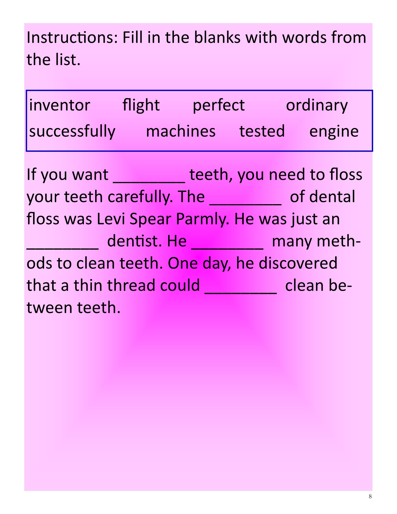แบบฝึกการอ่านเรื่อง The Wrighter To Fly - maliwananuti - หน้าหนังสือ 8 ...