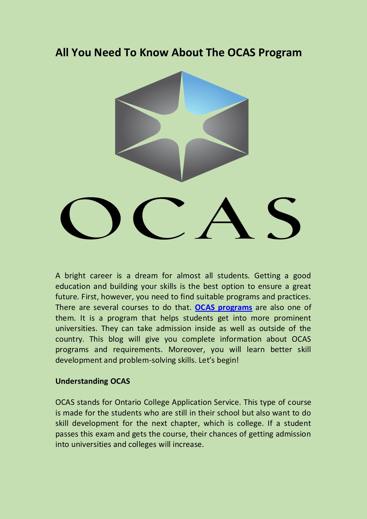 Know About The OCAS Program - USCA Academy International School - Page ...