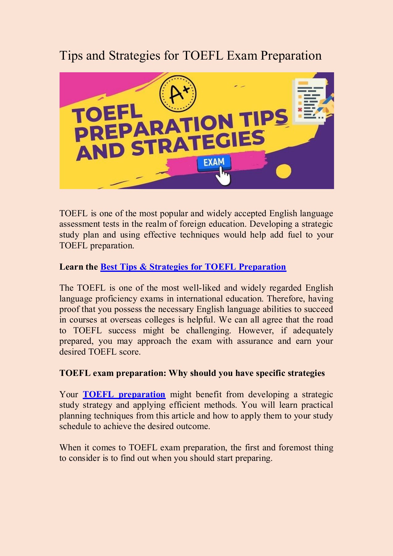 TOEFL Preparation Tips & Strategies You Must Know - USCA Academy International School - Page 1 ...