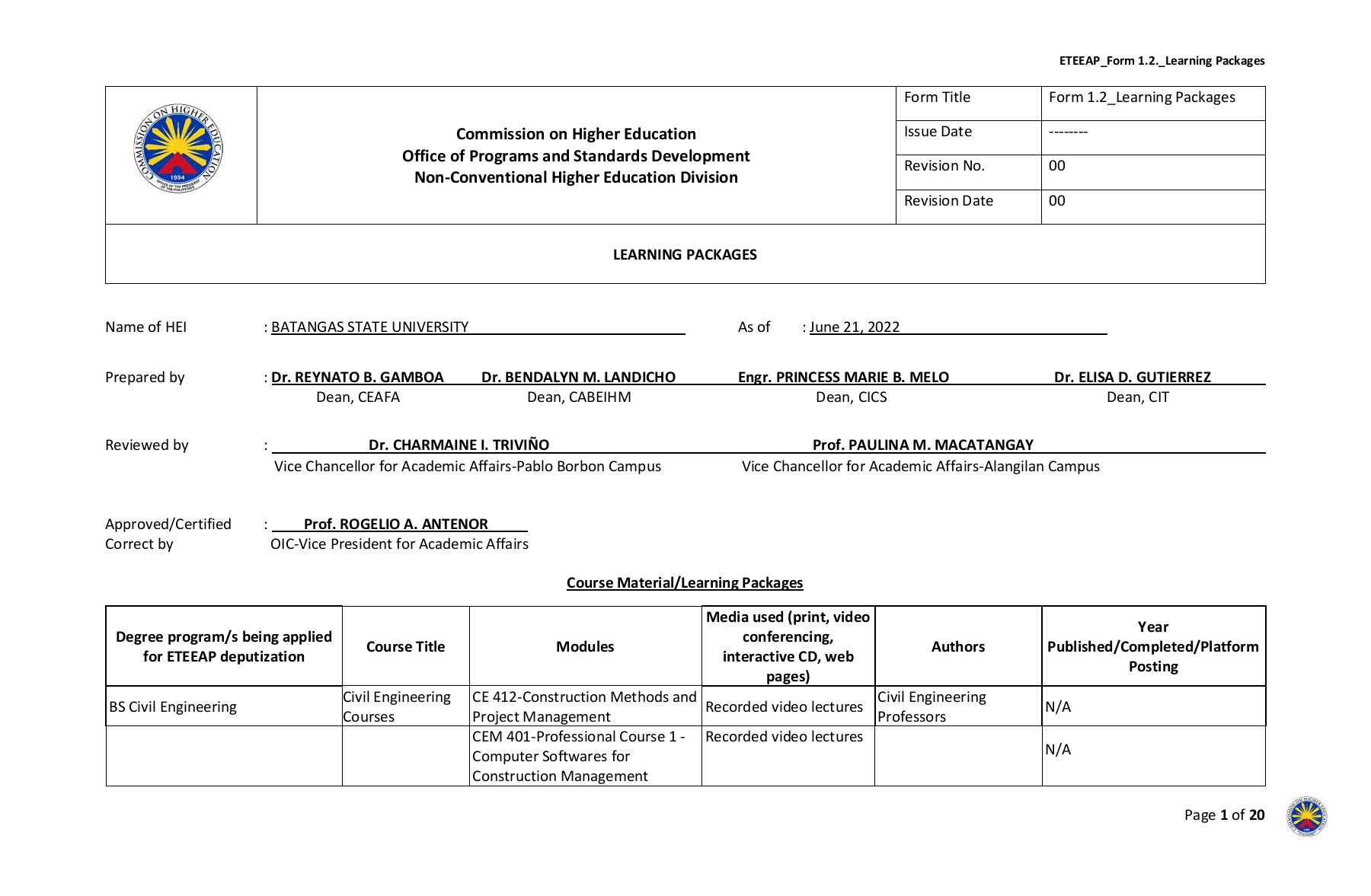 ETEEAP Form 1.2_Learning Packages - Charlyn Velasquez - Page 1 - 20 ...