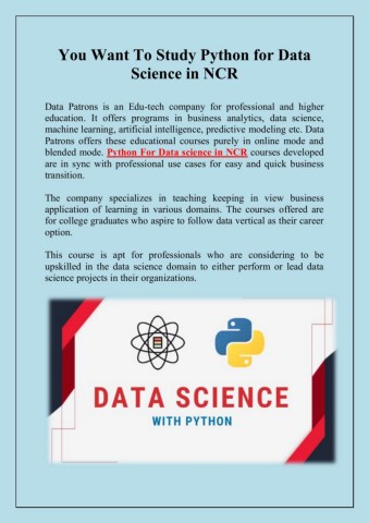 You Want To Study Python for Data Science in NCR