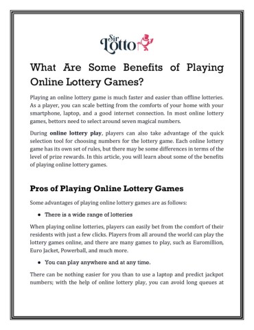 What Are Some Benefits of Playing Online Lottery Games (1)