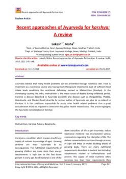 Recent approaches of Ayurveda for karshya: A review - iaim.editor ...