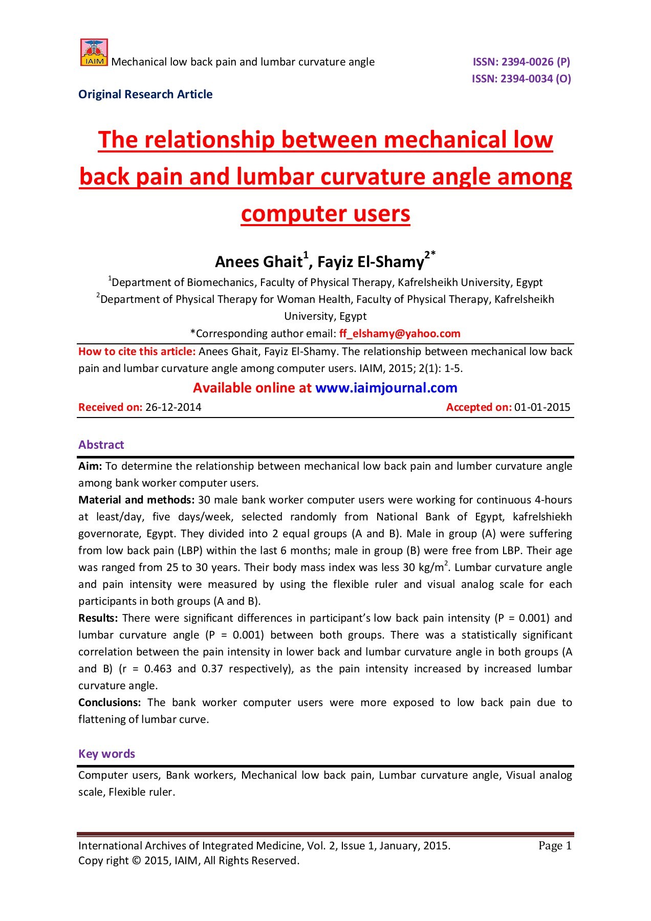 The relationship between mechanical low back pain and lumbar curvature ...