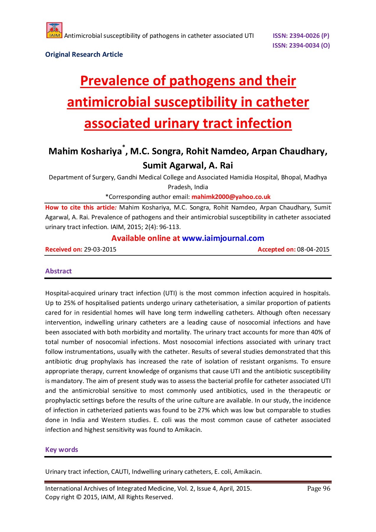Prevalence of pathogens and their antimicrobial susceptibility in ...