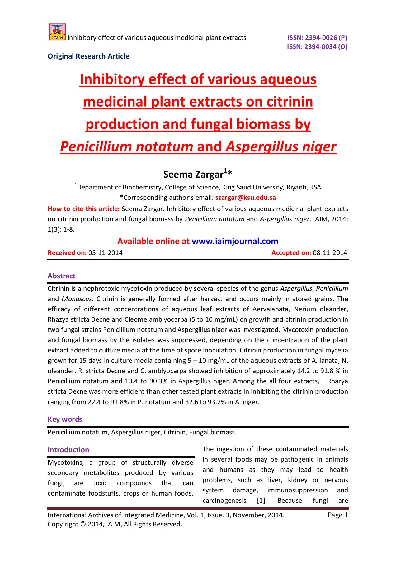 Inhibitory effect of various aqueous medicinal plant extracts on ...