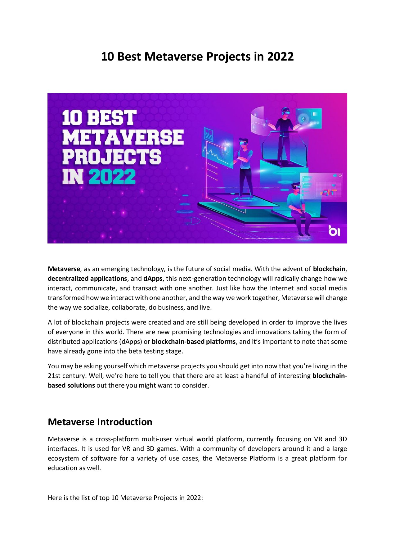 10 Best Metaverse Projects in 2022 - Binary Informatics - Page 1 - 4 ...