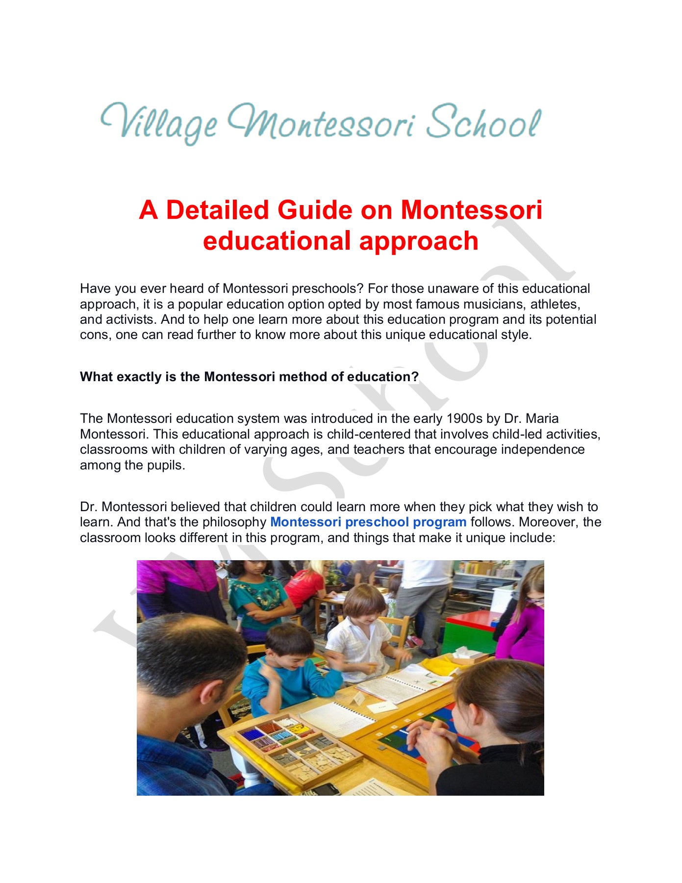 A Detailed Guide on the Montessori Educational Approach - Village ...