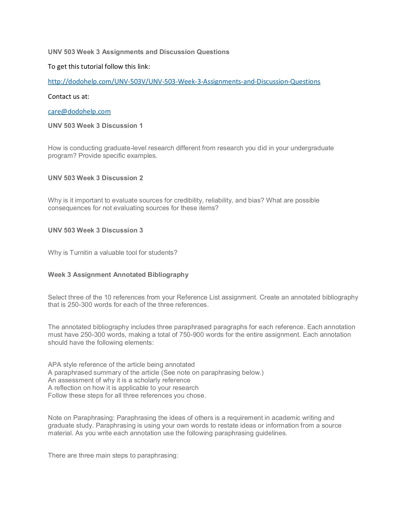 UNV 503 Week 3 Assignments and Discussion Questions - helpme.dodo ...