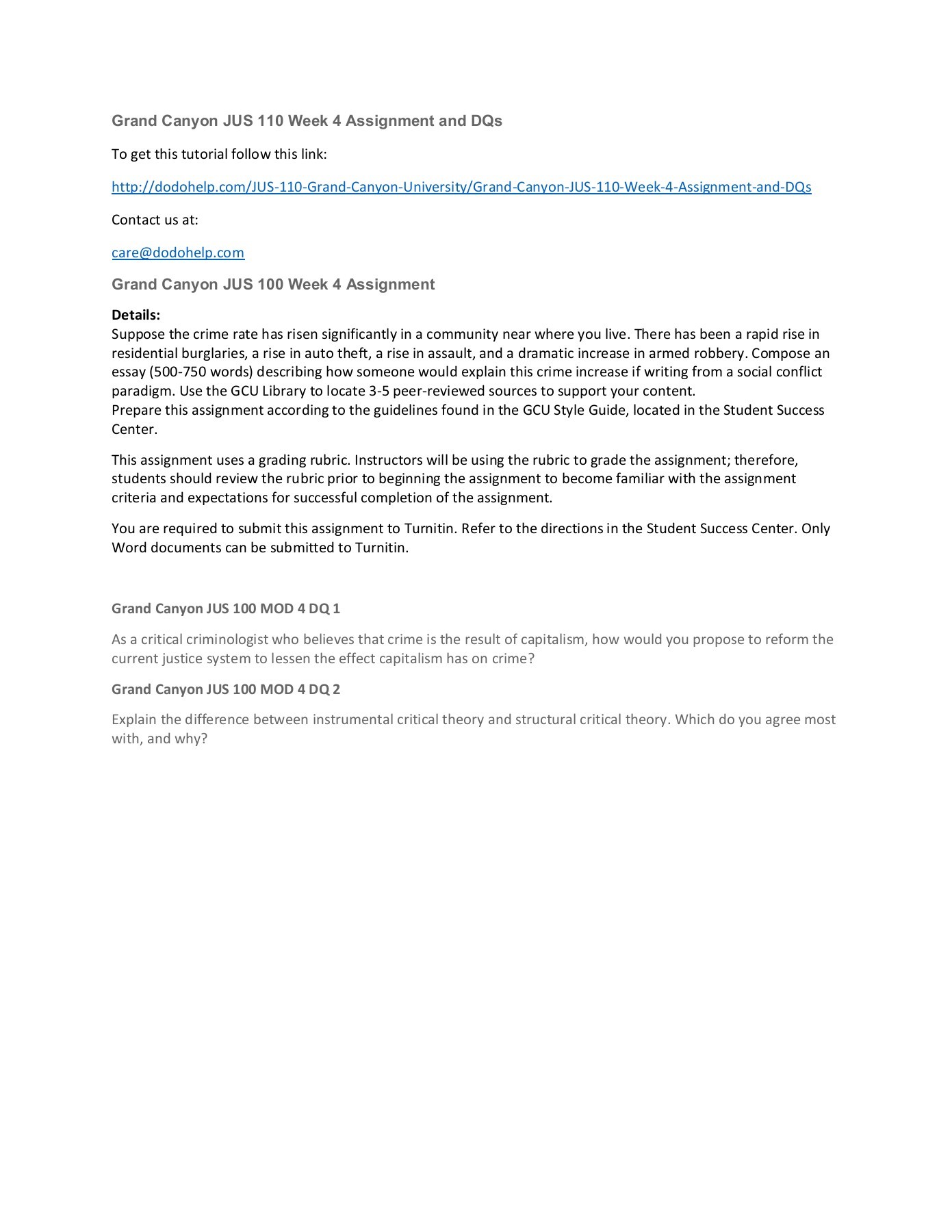 Grand Canyon JUS 110 Week 4 Assignment and DQs - helpme.dodo - Page 1 ...