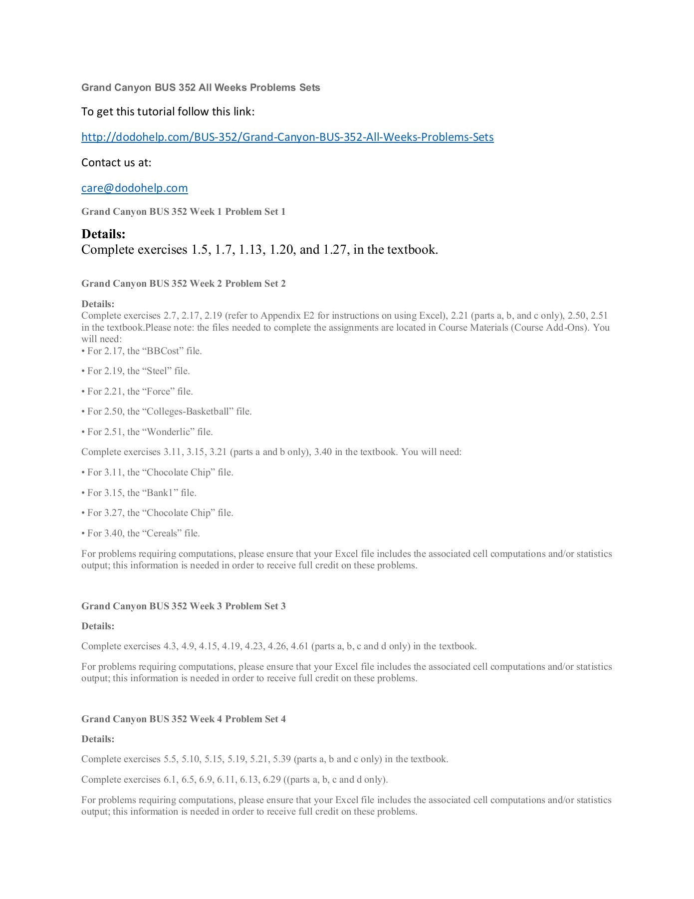Grand Canyon BUS 352 All Weeks Problems Sets - helpme.dodo - Page 1 - 2 | Flip PDF Online | PubHTML5