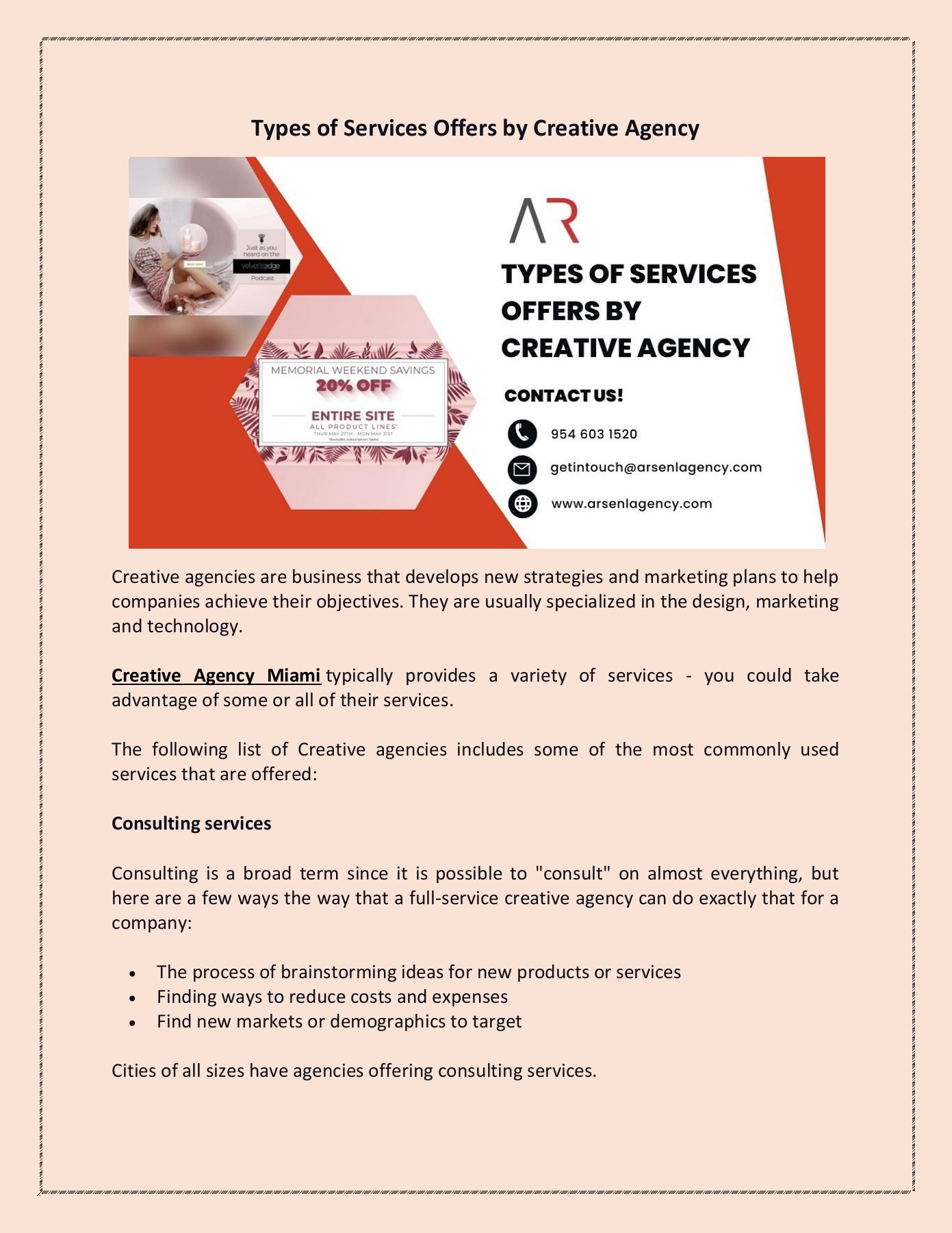 Types of Services Offers by Creative Agency - ARSENL LLC - Page 1 - 2 ...