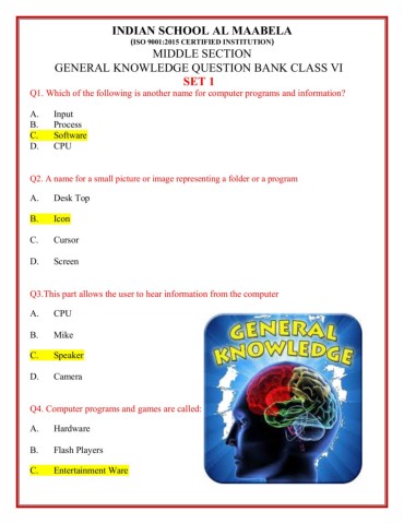 GK QUESTION BANK CLASS VI 2020-2021 - ggeorgeisam - Page 1 - 67 | Flip ...