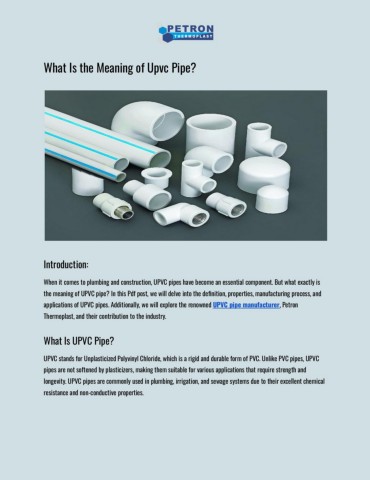 What Is the Meaning of Upvc Pipe