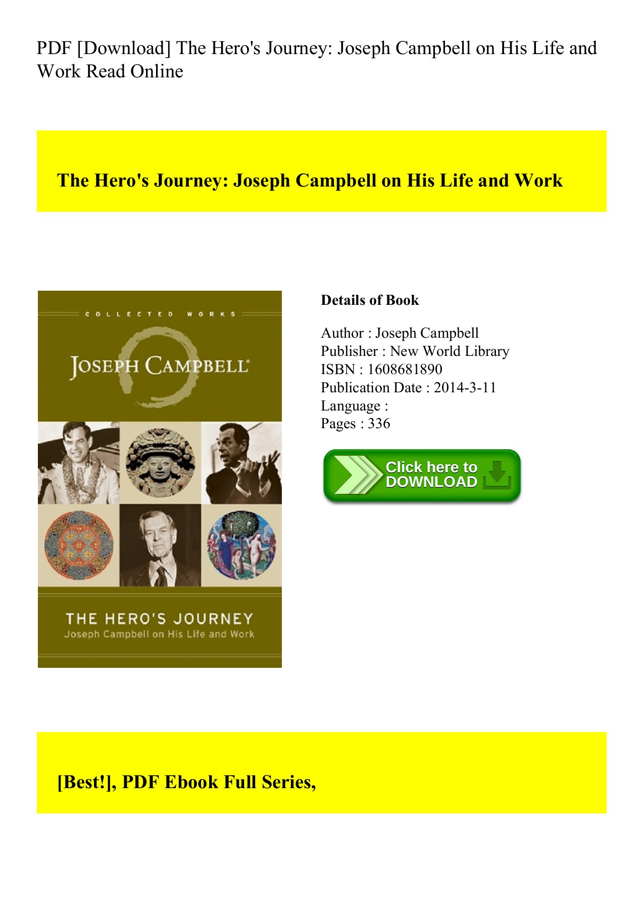 PDF [Download] The Hero's Journey Joseph Campbell on His Life and Work ...