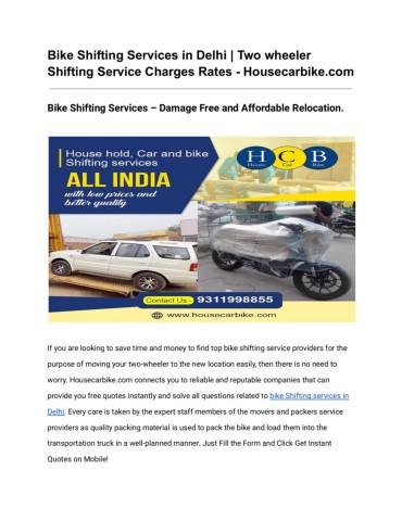 Bike Shifting Services in Delhi | Two wheeler Shifting Service Charges ...
