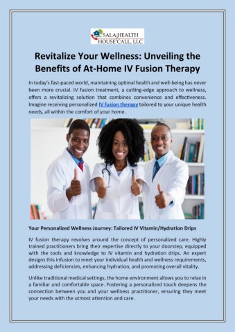 Get the Best IV fusion therapy by SALA Health House Call