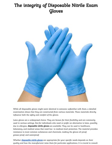 The Integrity Of Disposable Nitrile Exam Gloves