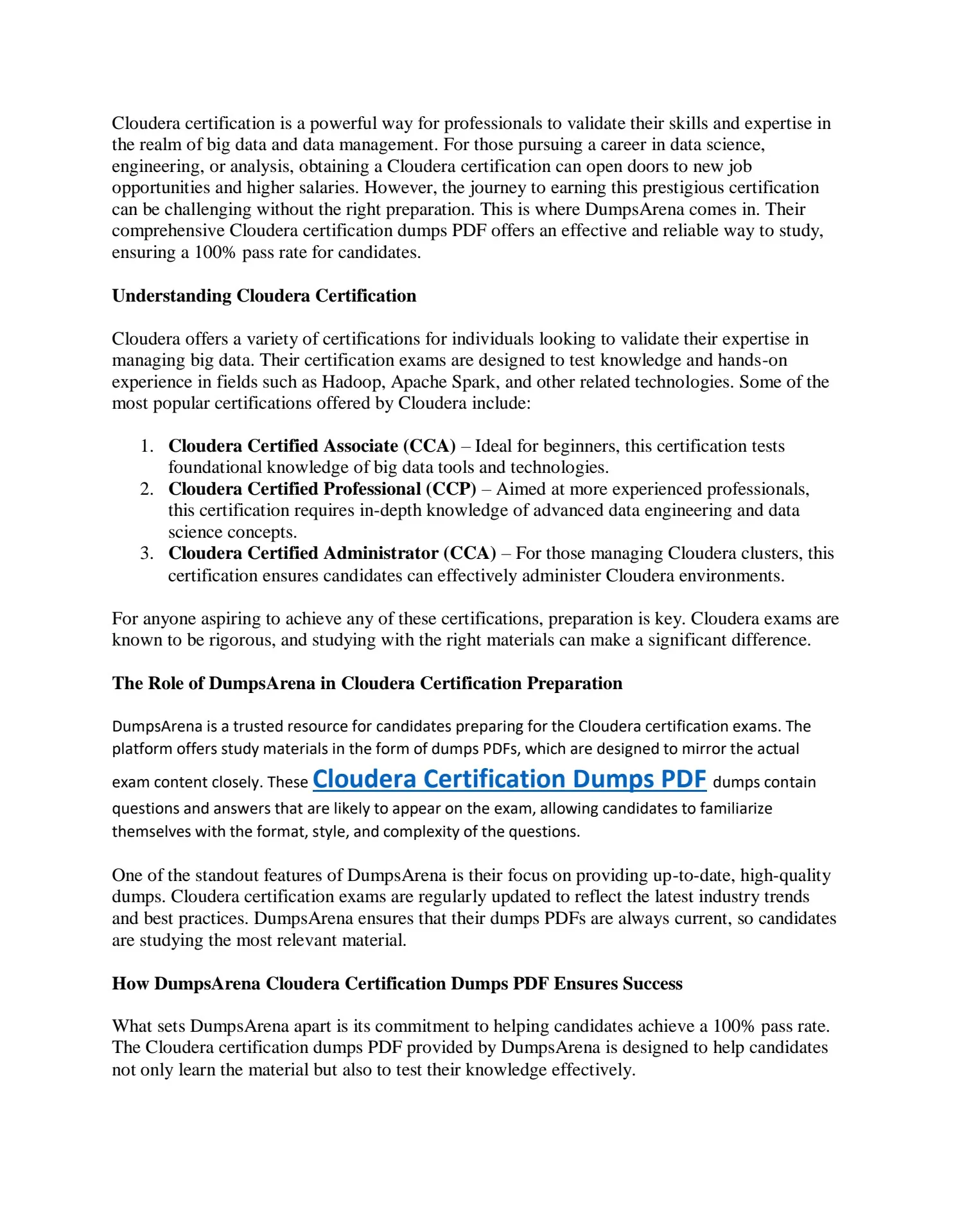 DumpsArena Cloudera Certification Dumps PDF – Exam Success Made Easy ...