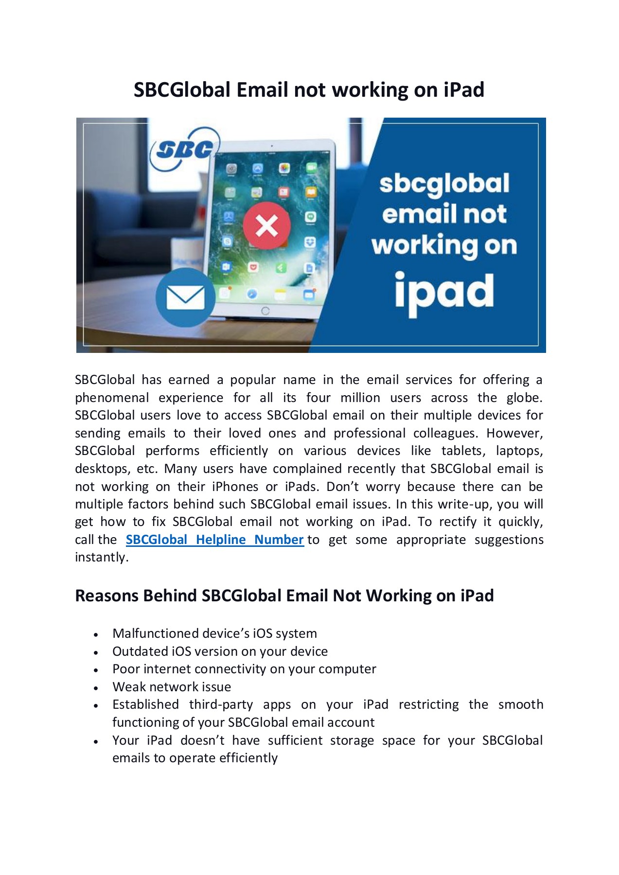 SBCGlobal Email Not Working on iPad - sbcglobalhelpline - Page 1 - 4 ...