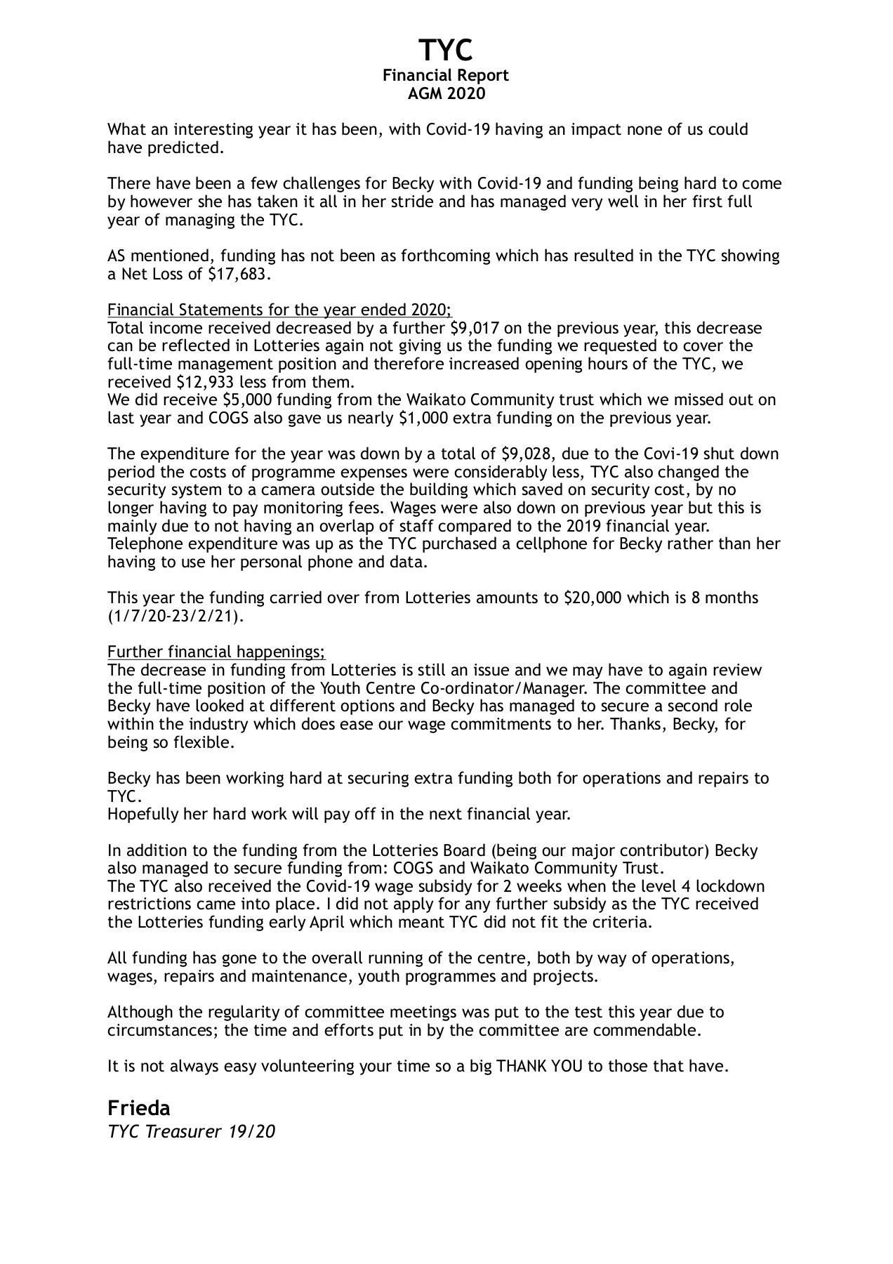 AGM Treasurer's Report 2020 - Thames Youth Centre - Page 1 - 1 | Flip ...