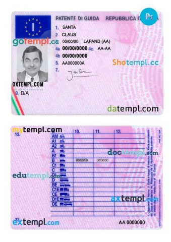 Italy driving license template in PSD format, fully editable