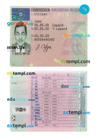 Germany driving license template in PSD format, fully editable, with ...