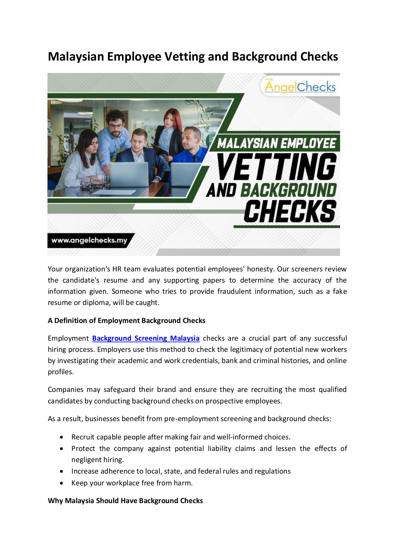 Malaysian Employee Vetting and Background Checks - Angel Checks - Page ...