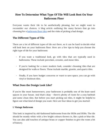 How To Determine What Type Of Tile Will Look Best On Your Bathroom Floor