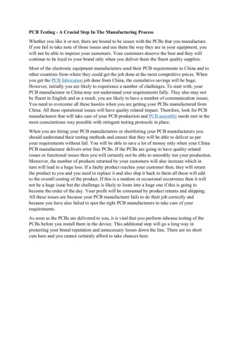 PCB Testing - A Crucial Step In The Manufacturing Process