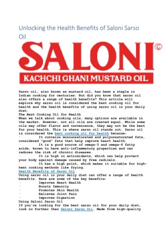 Unlocking the Health Benefits of Saloni Sarso Oil