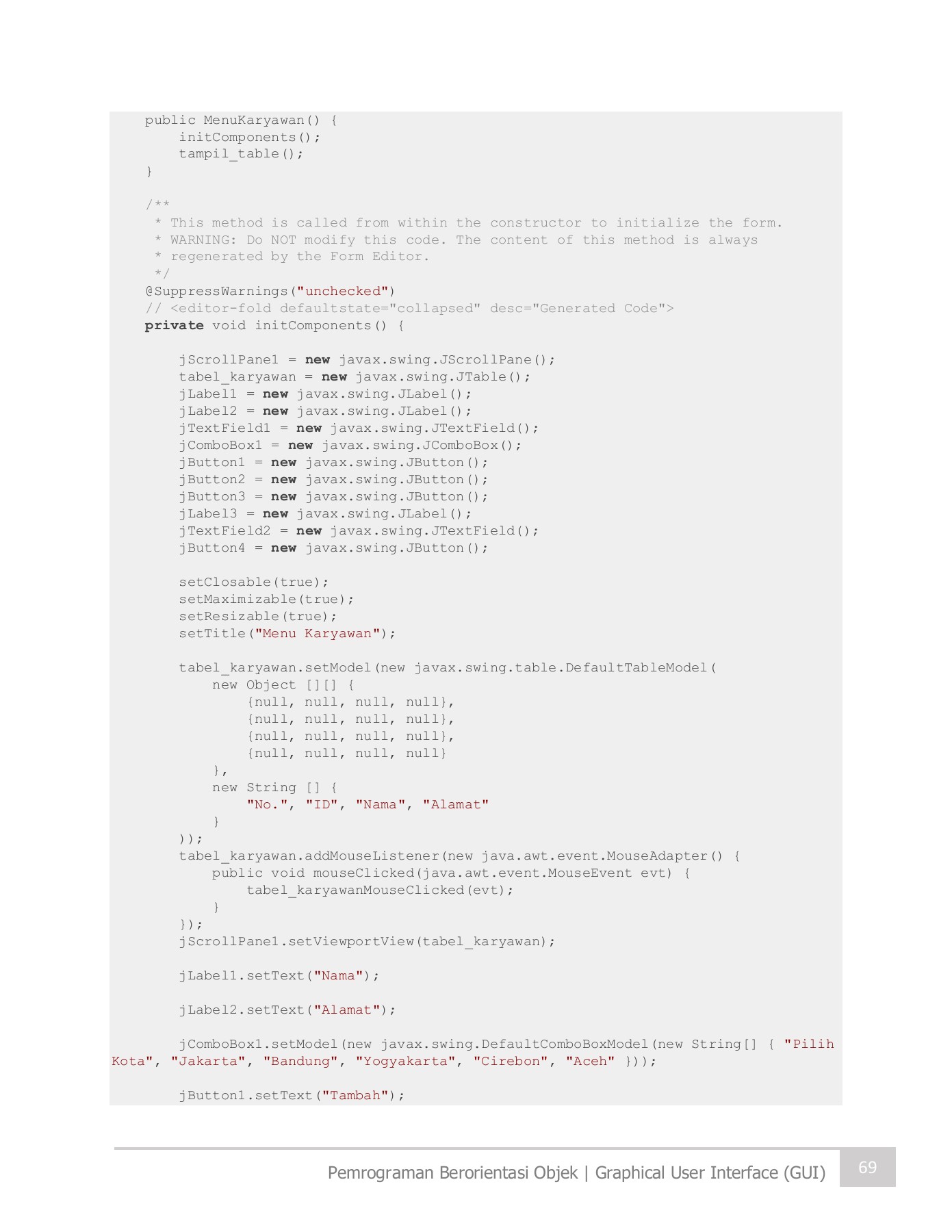 Modul - Pemrograman Berorientasi Objek - Hendriyana - Halaman 72 | PDF Online | PubHTML5