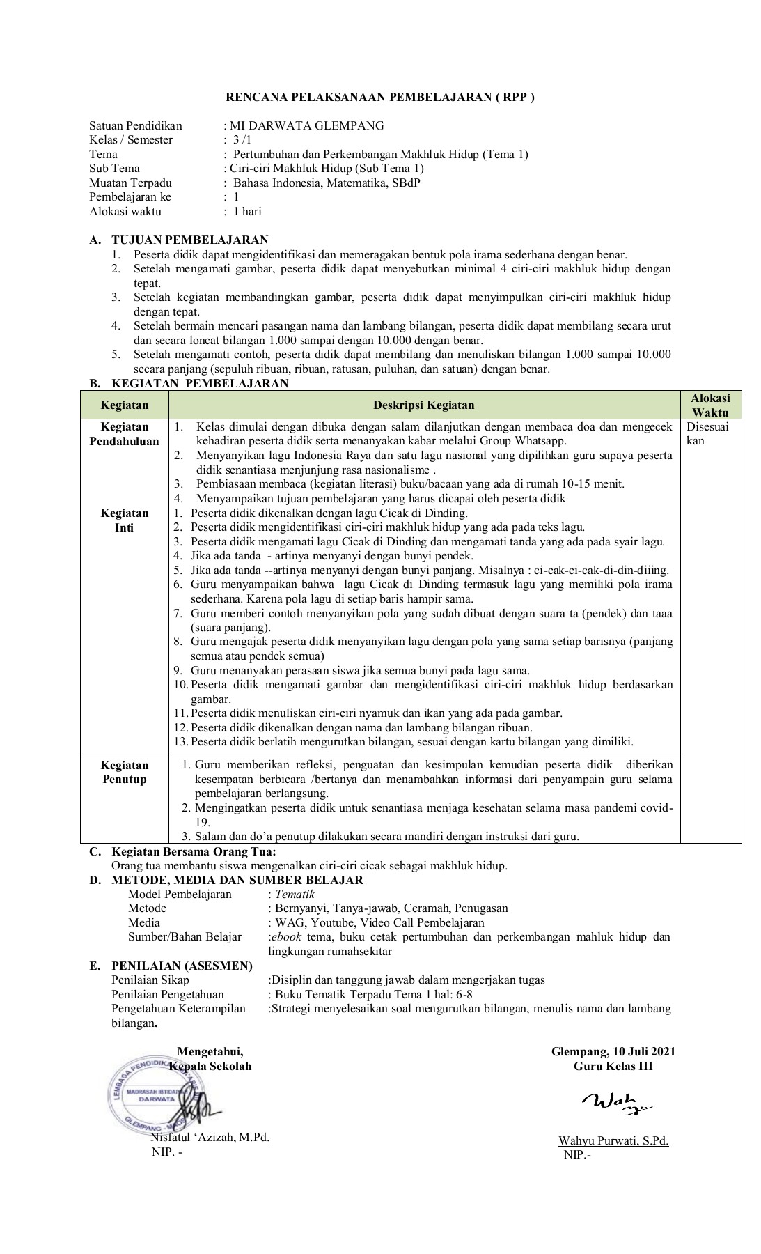 RPP DARING KELAS 3 TEMA 1 ST 1 - wahyu purwati - Page 1 | Flip PDF Online | PubHTML5