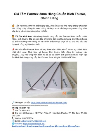 Giá Tấm Formex 3mm Hàng Chuẩn Kích Thước, Chính Hãng