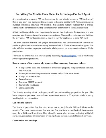 Everything You Need to Know About for Becoming a Pan Card Agent