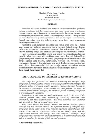Penerimaan Diri Remaja dengan Orang tua yang bercerai - Agustina Dewi Wulandari - Page 1 - 9 ...