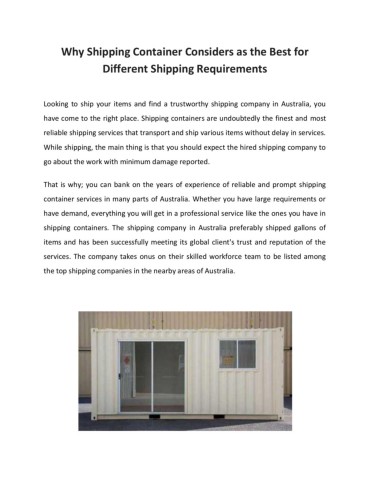 Why Shipping Container Considers as the Best for Different Shipping ...