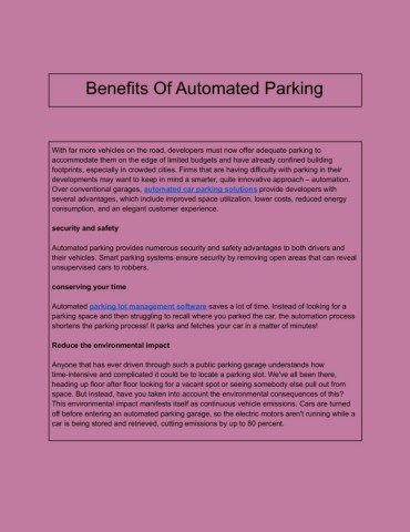 Benefits Of Automated Parking - Hamish Smith - Page 1 - 1 | Flip PDF ...