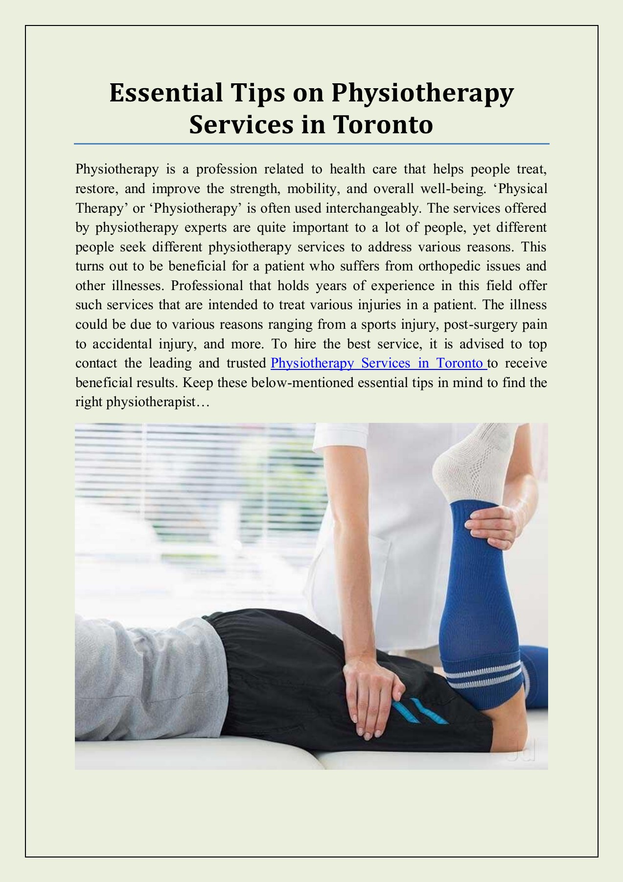 Essential Tips on Physiotherapy Services in Toronto - Hamish Smith ...
