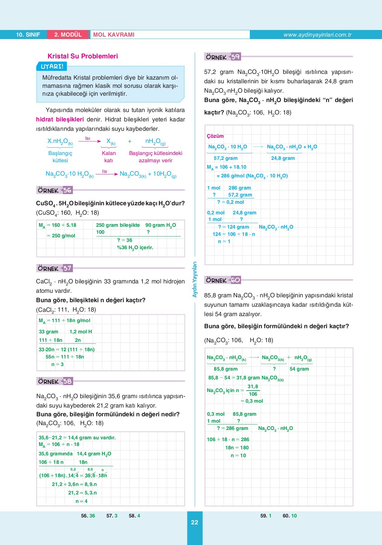 TYT - AYT Kimya 10. Sınıf Ders İşleyiş Modülleri Modül 2 Mol Kavramı ...