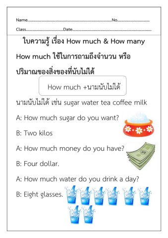 ใบความรู้ เรื่อง How much How many ป.6