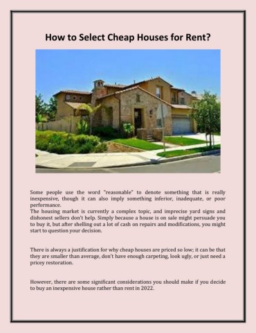 How to Select Cheap Houses for Rent