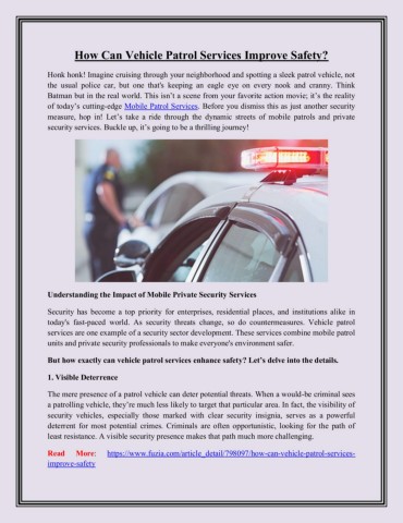 How Can Vehicle Patrol Services Improve Safety