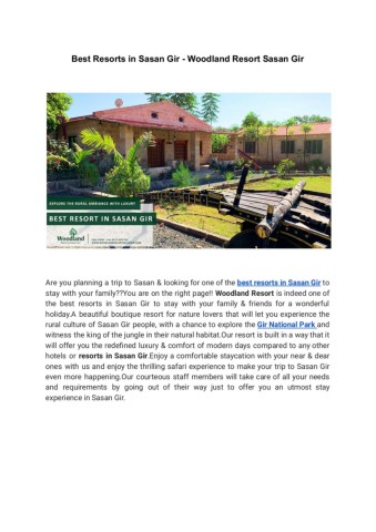 Best Resorts in Sasan Gir - Woodland Resort Sasan Gir