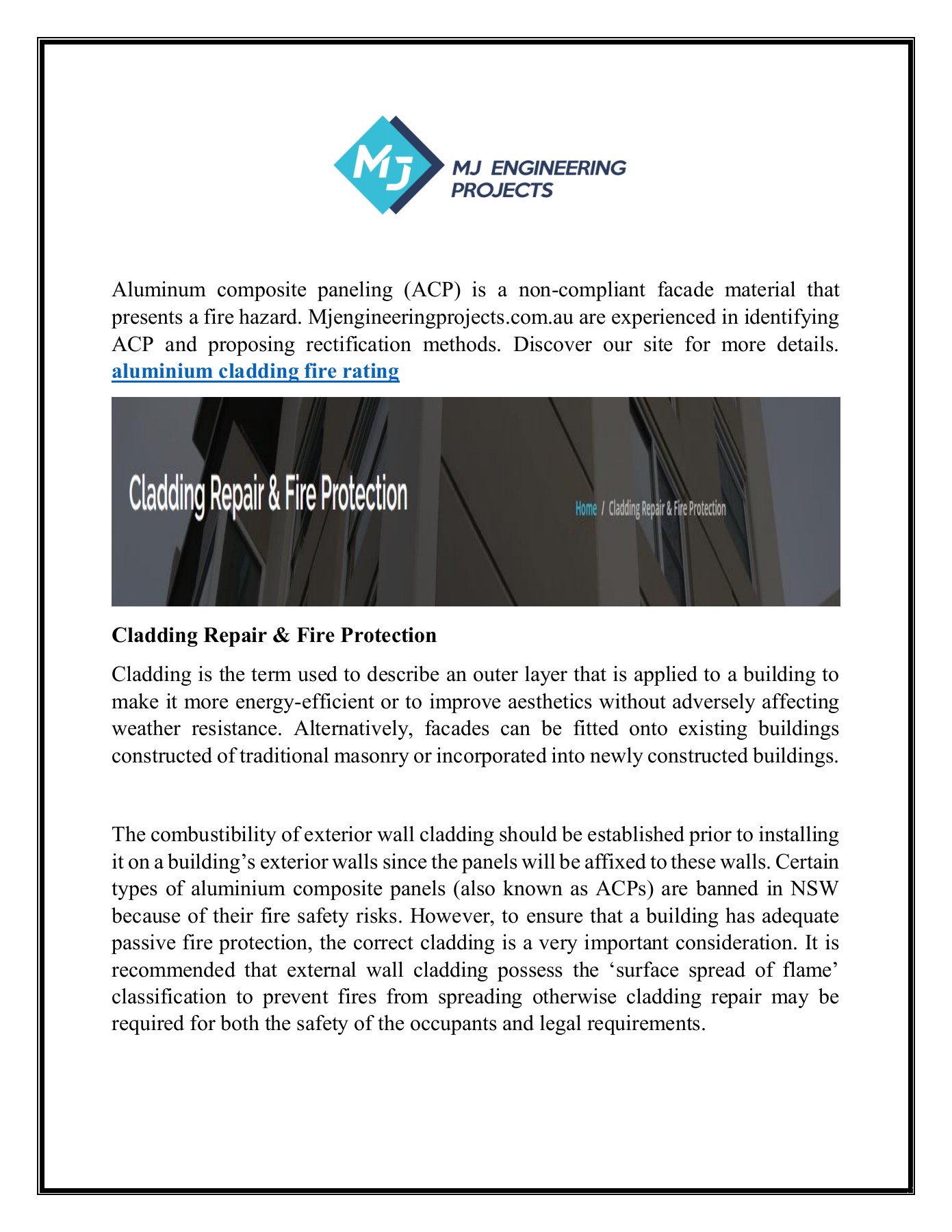 Aluminium Cladding Fire Rating | Mjengineeringprojects.com.au - MJ ...