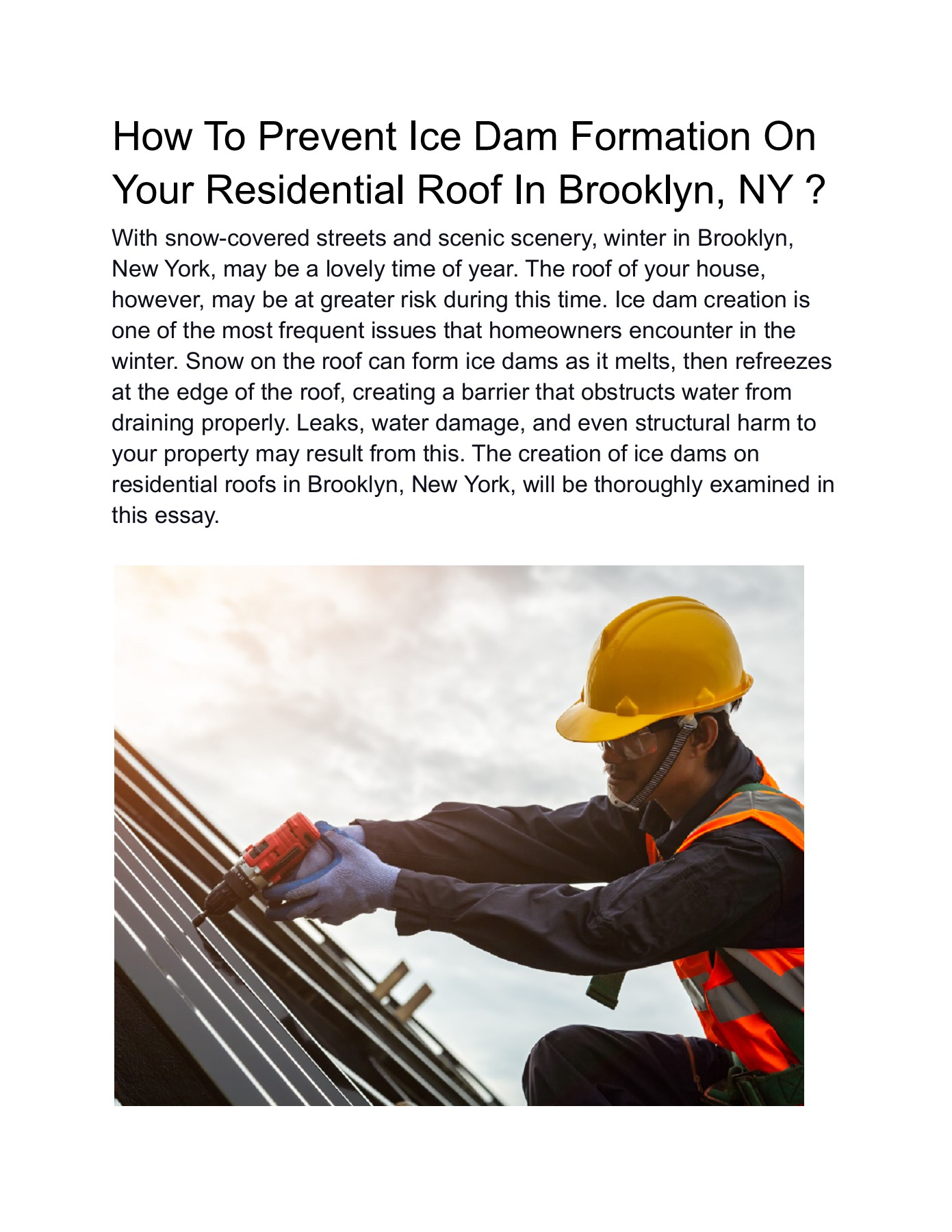 How To Prevent Ice Dam Formation On Your Residential Roof In Brooklyn ...